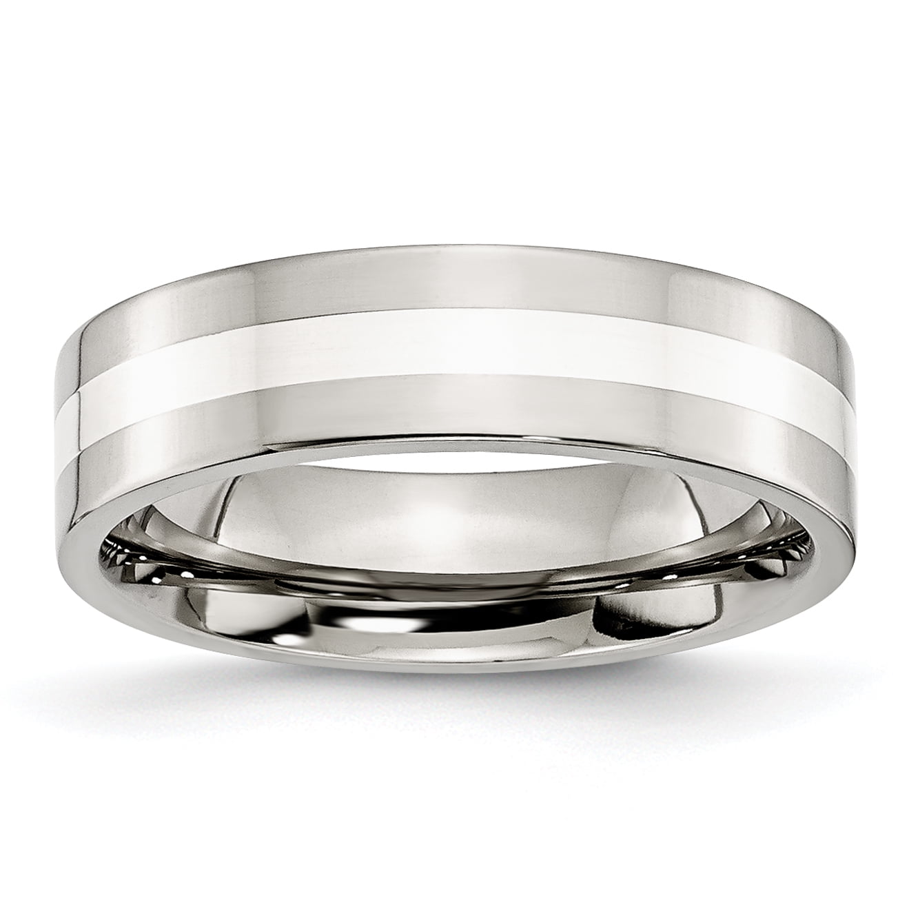 Stainless Steel Sterling Silver Inlay Flat 6mm Polished Band, Available ...