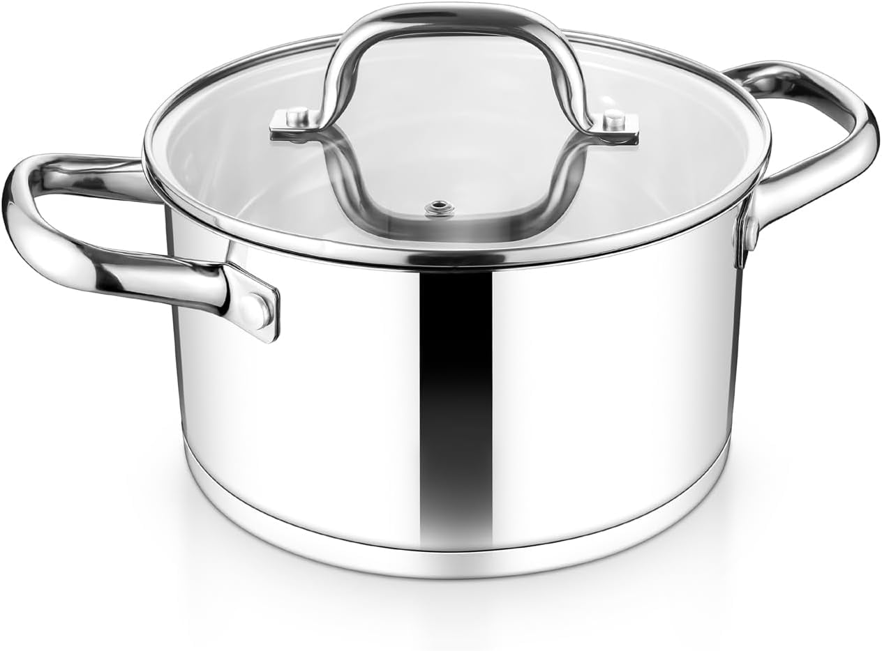 Stainless Steel Stock Pot, 4-quart Tri-ply Base Stockpot Cooking Pasta Pot with Lid, for ...