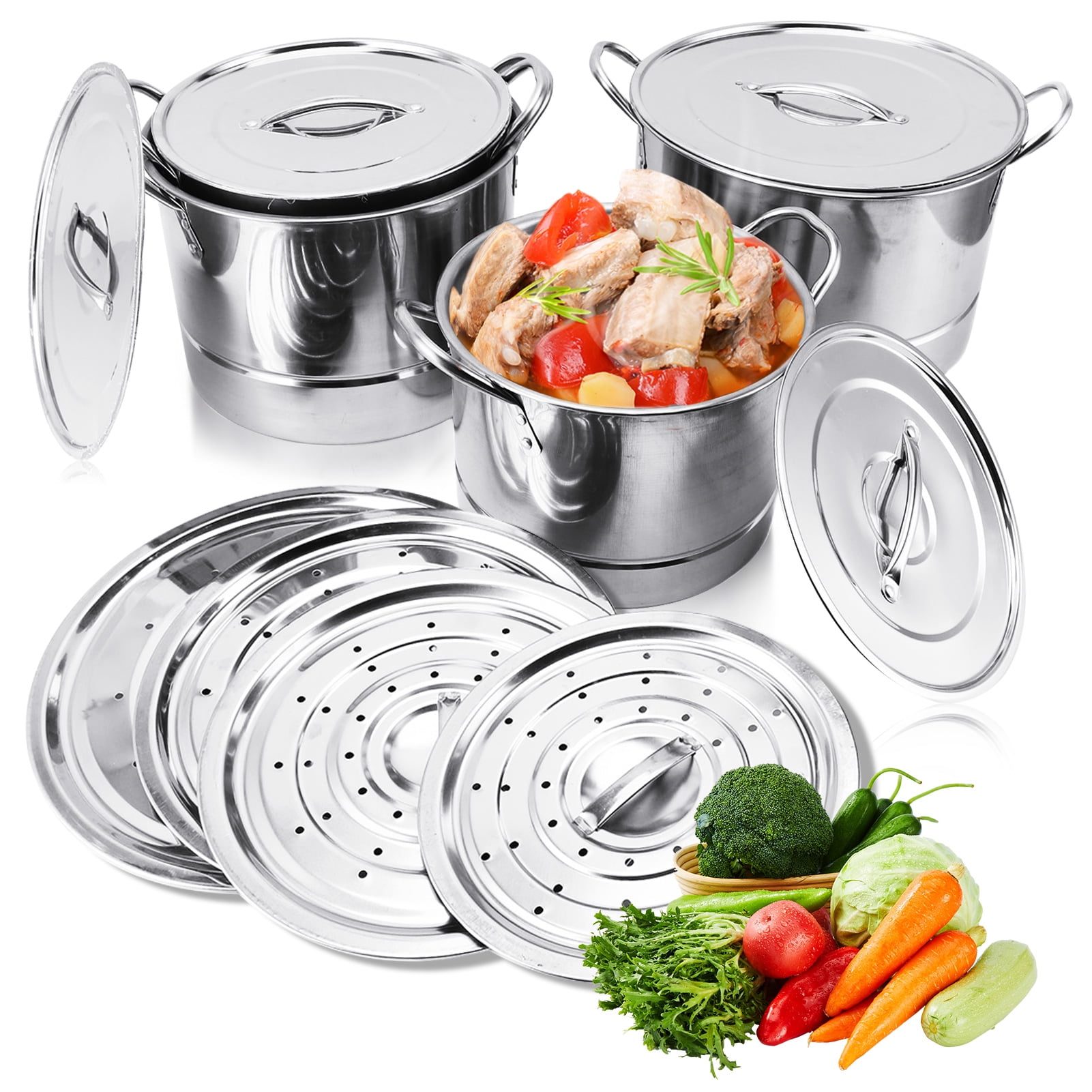 4Pcs Stainless Steel Stock Pot Set with Lids 11Qt 9Qt 7Qt 5.5Qt Sauce ...