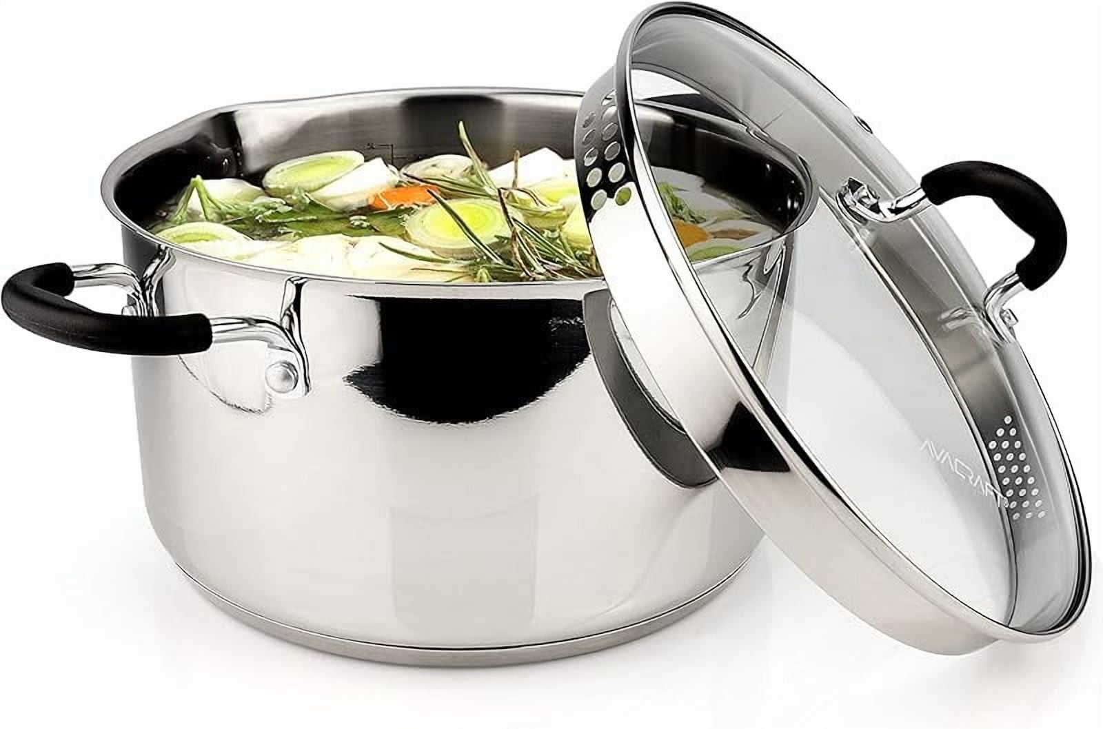 Stainless Steel Stockpot with Glass Strainer Lid, 6 Quart Stock Pot ...