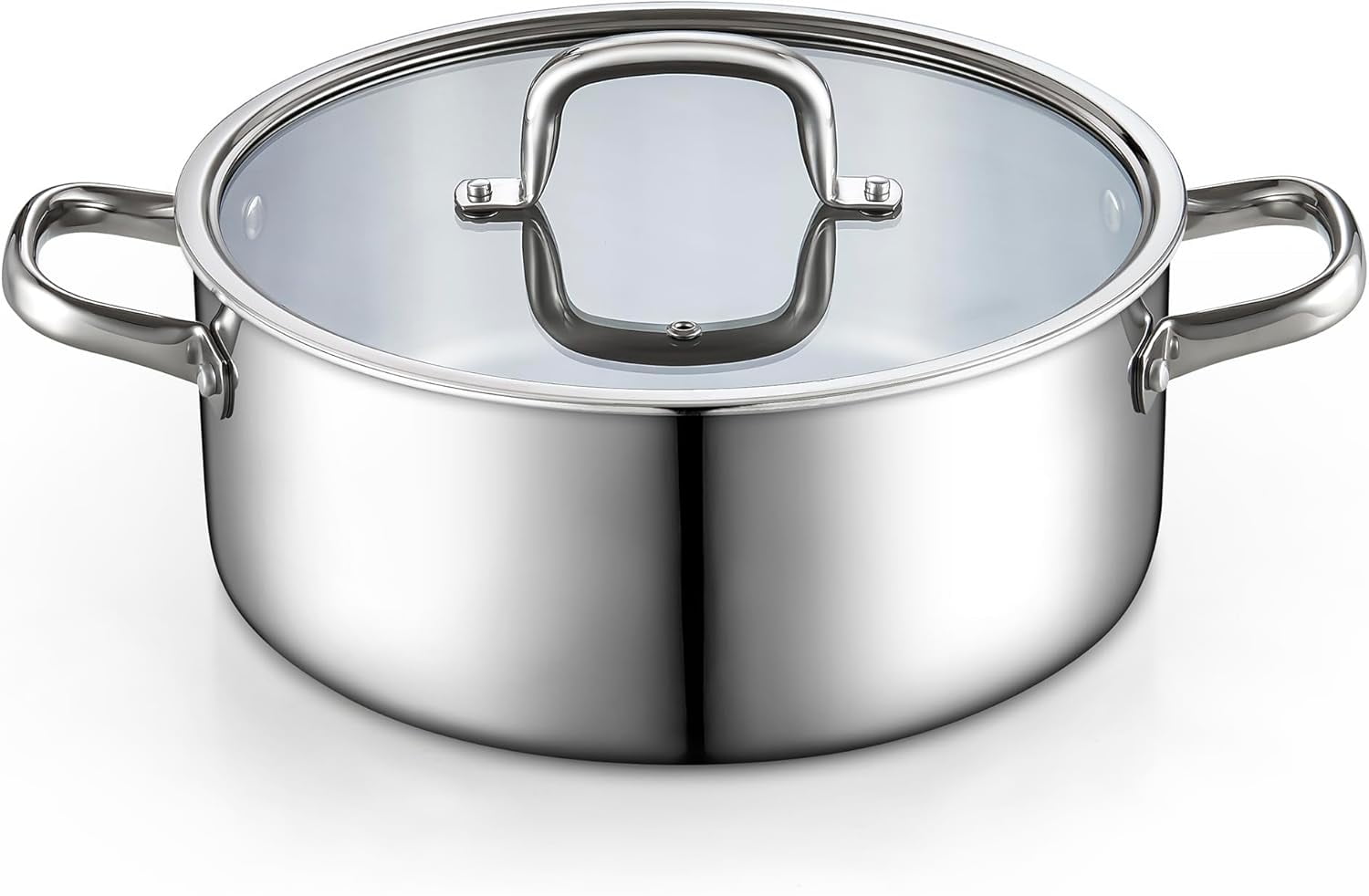 Stainless Steel Stockpot with Lid 7 Quart, Tri-Ply Clad Dutch Oven Soup ...