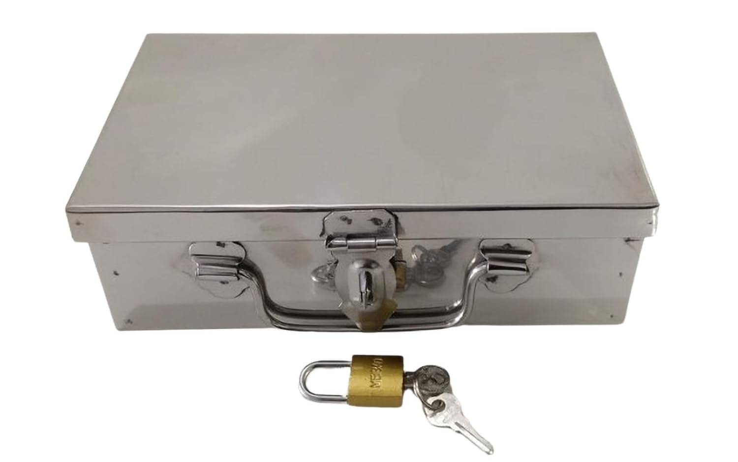 Stainless Steel Storage Box with Manual Key Lock Secure Cash Peti Pooja ...
