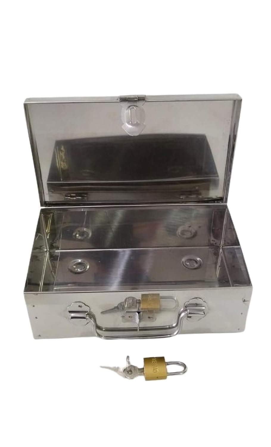 Stainless Steel Storage Box with Manual Key Lock Secure Cash Peti Pooja ...
