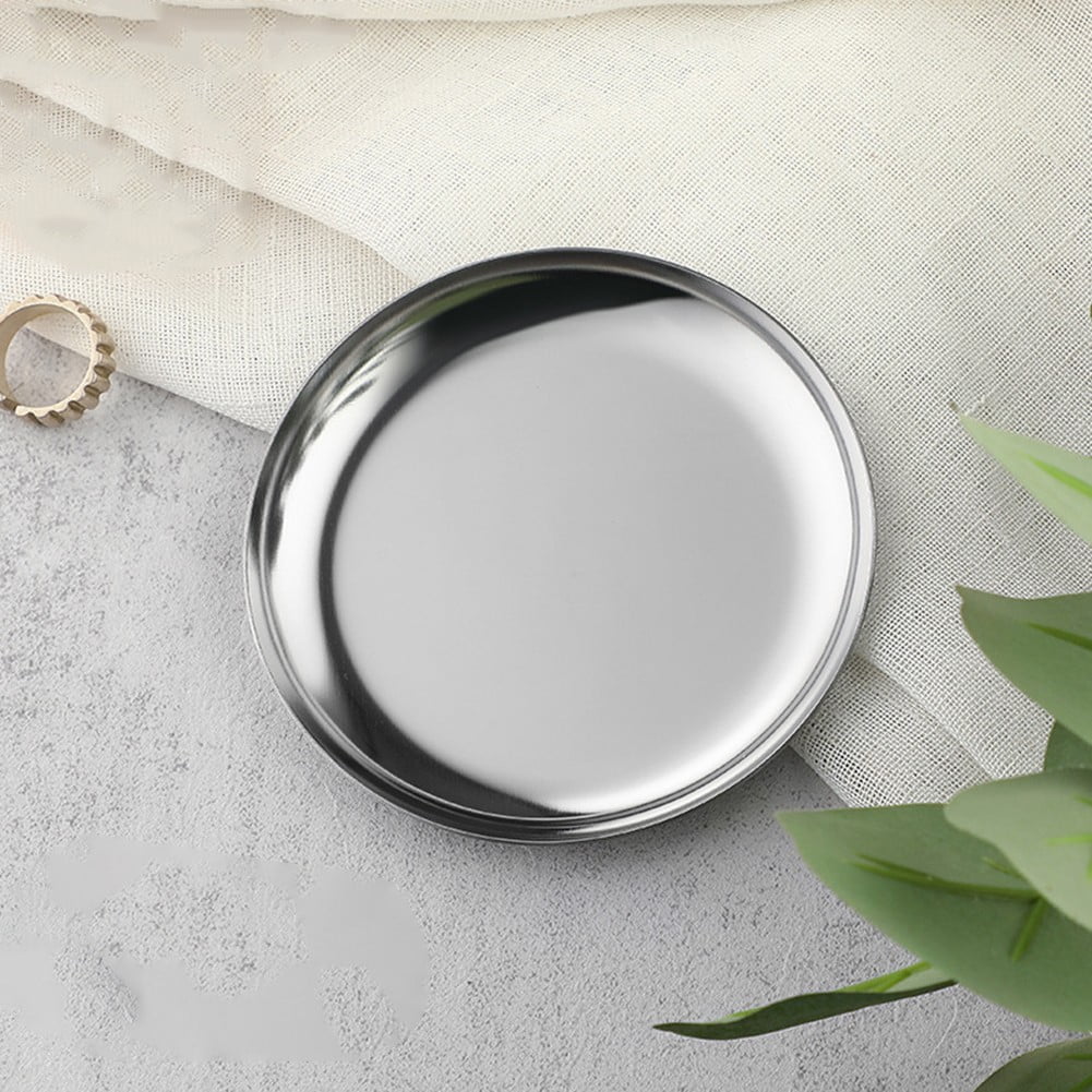 Stainless Steel Storage Tray Round Jewelry Plate Cosmetics Plate Dish ...