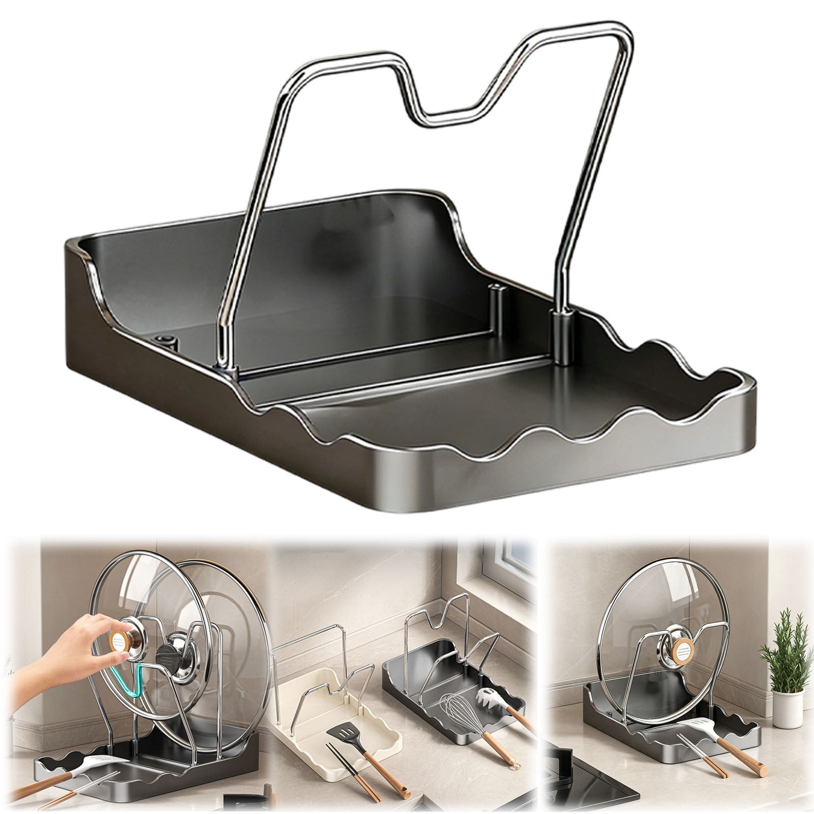 Stainless Steel Stovetop Pot Lid Holder Spatula Rest, Utensil Rack ...