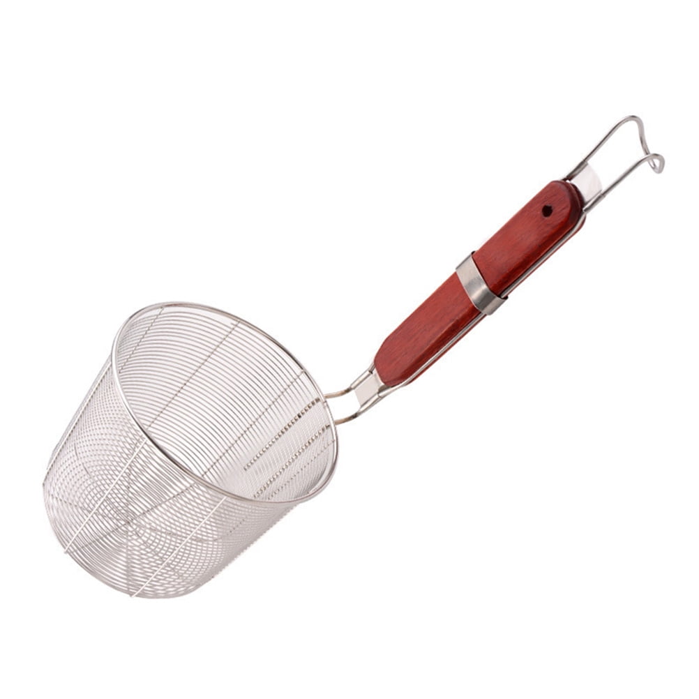 Stainless Steel Strainer Basket Wooden Handle Wire Mesh Food Skimmer ...
