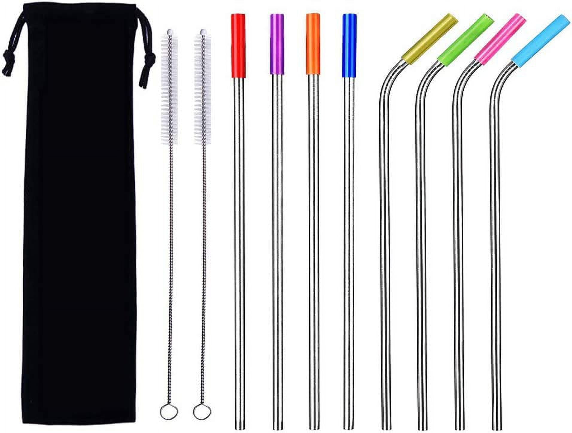 Stainless Steel Straws Reusable Metal Drinking Straws Curved Straight ...