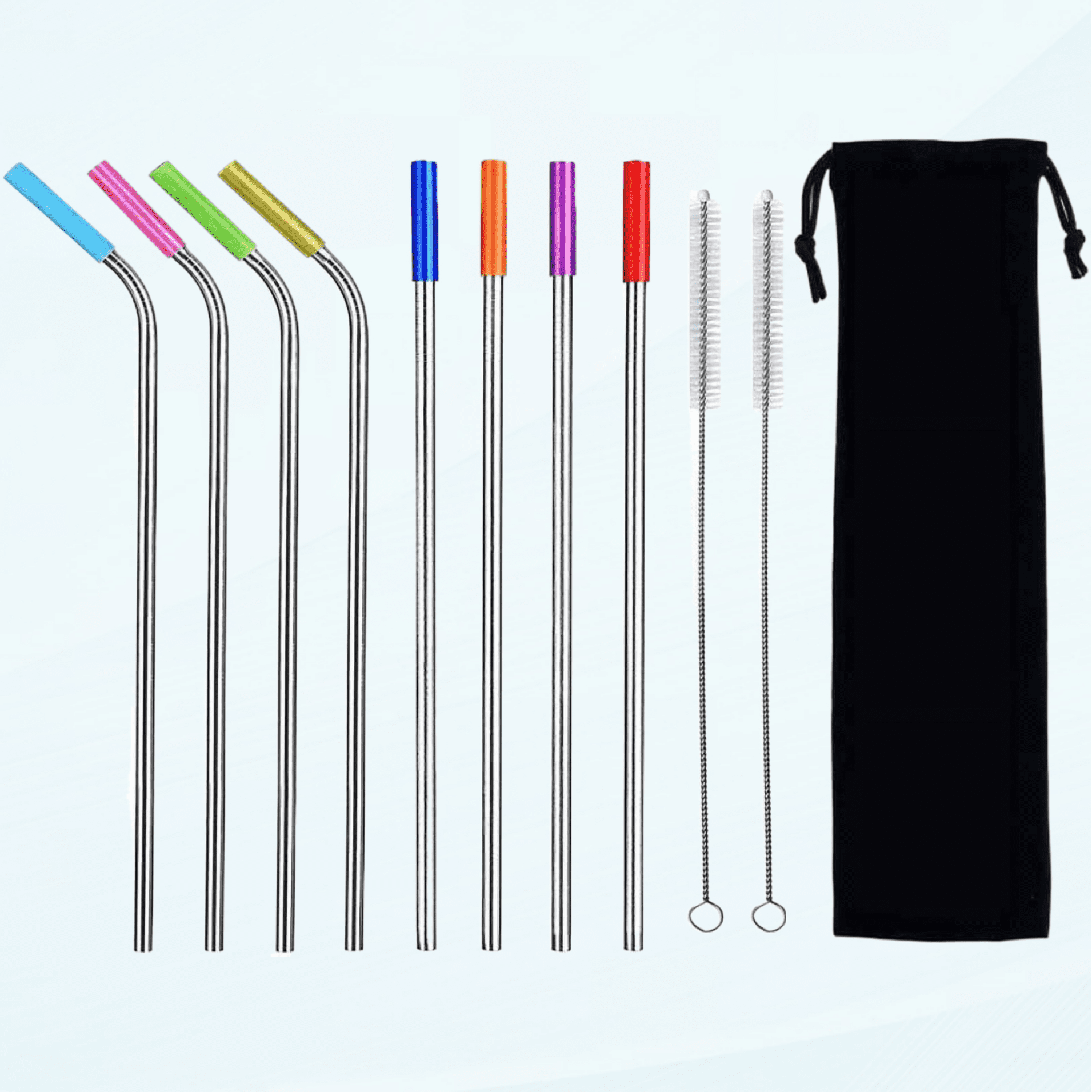 Stainless Steel Straws Reusable Metal Drinking Straws Curved Straight ...