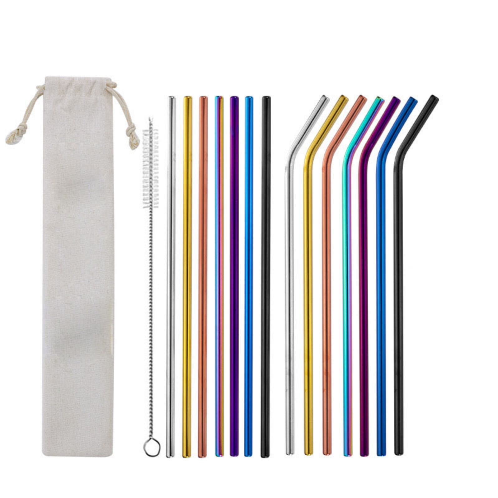 Stainless Steel Straws Set - Reusable 304 Metal, 5 Colorful Drinking ...