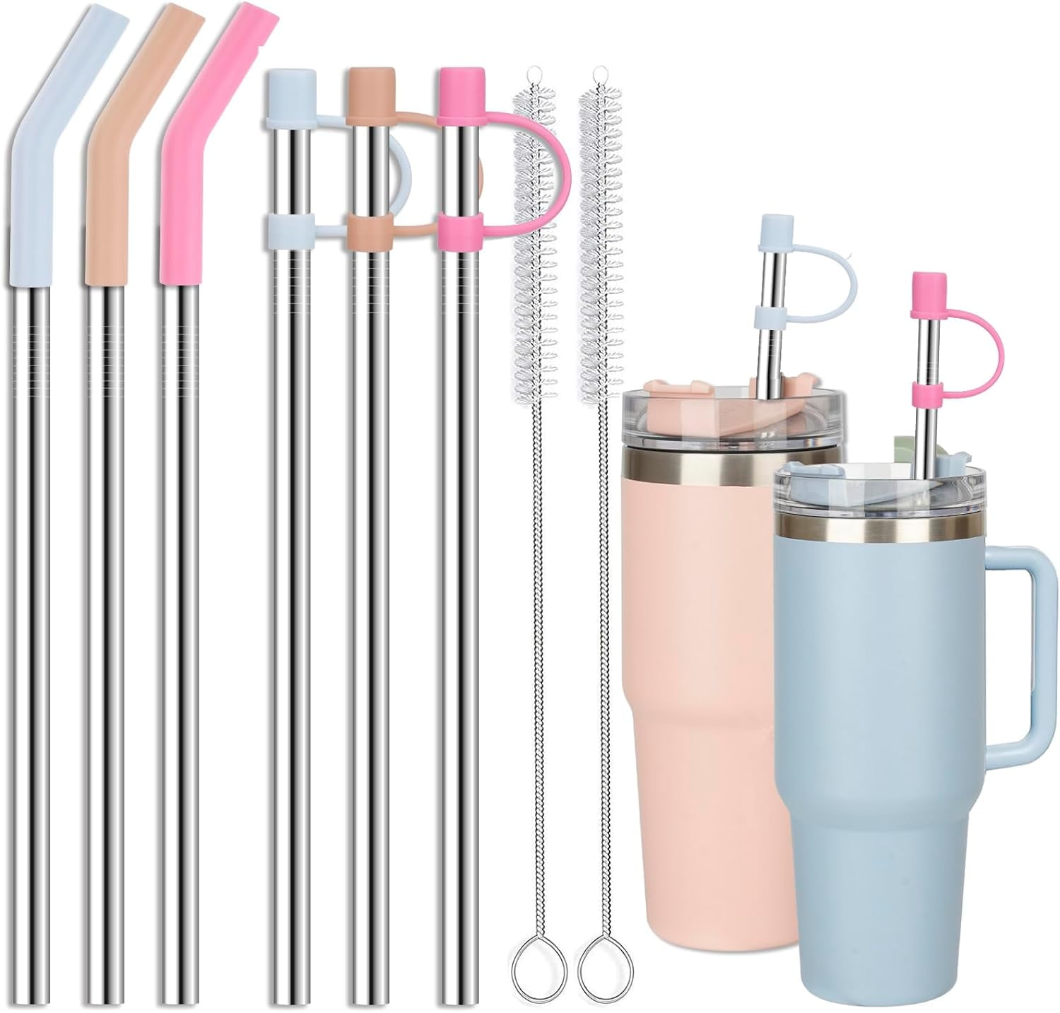 Stainless Steel Straws with covers fit Stanley 40 oz tumbler, Reusable ...