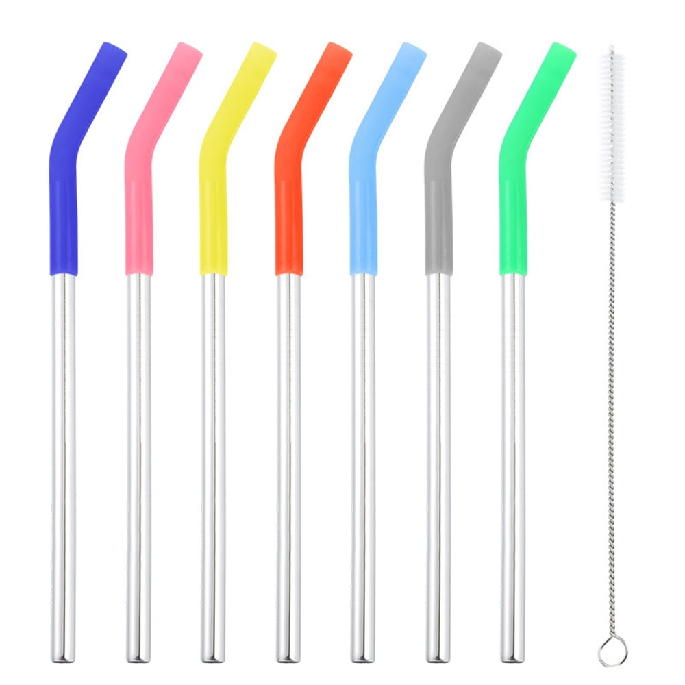 Stainless Steel Straws with Silicone Tips, 7Pack, 8mm Metal Drinking ...