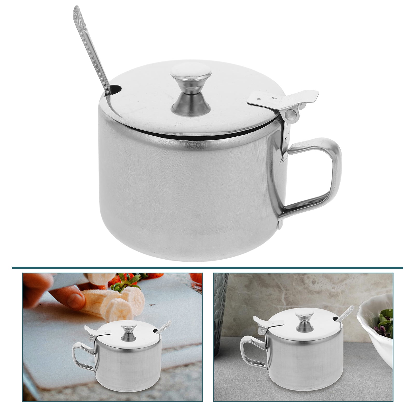 Stainless Steel Sugar Bowls with Lid and Spoon Kitchen Container ...