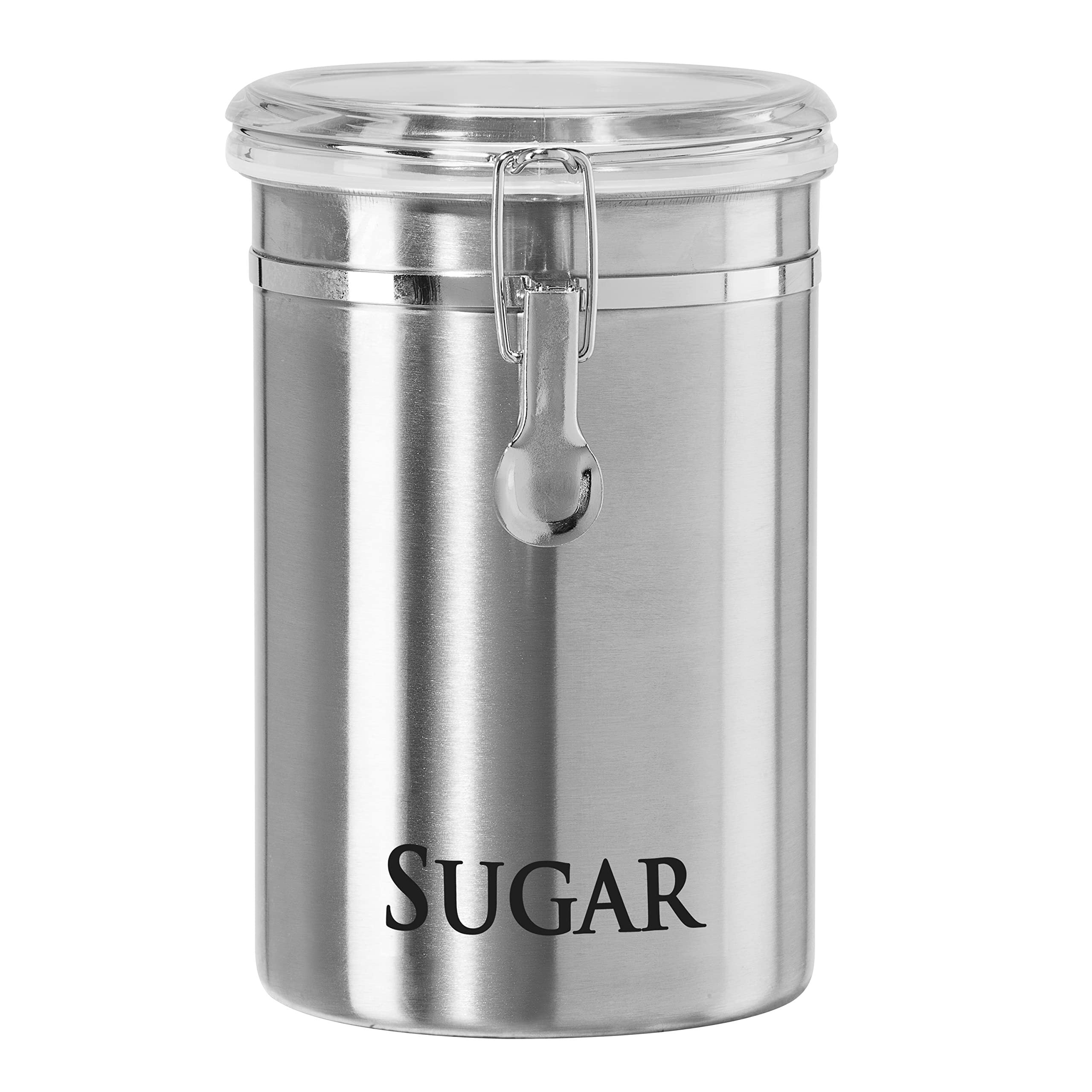 Stainless Steel Sugar Canister 62 fl oz - Airtight Clamp Lid, Clear See ...