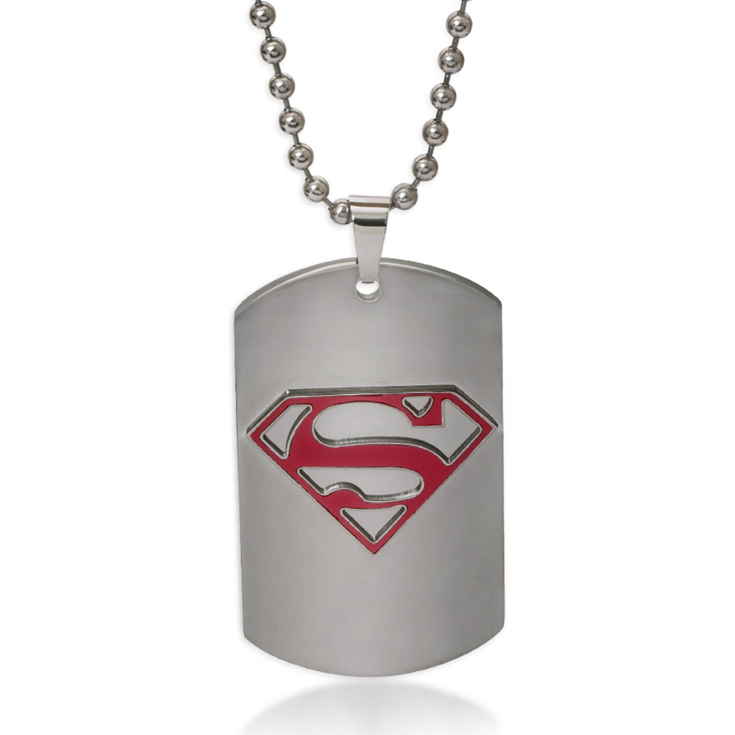 DC Comics Superman Men's Stainless Steel Red Enamel Dog Tag Necklace ...