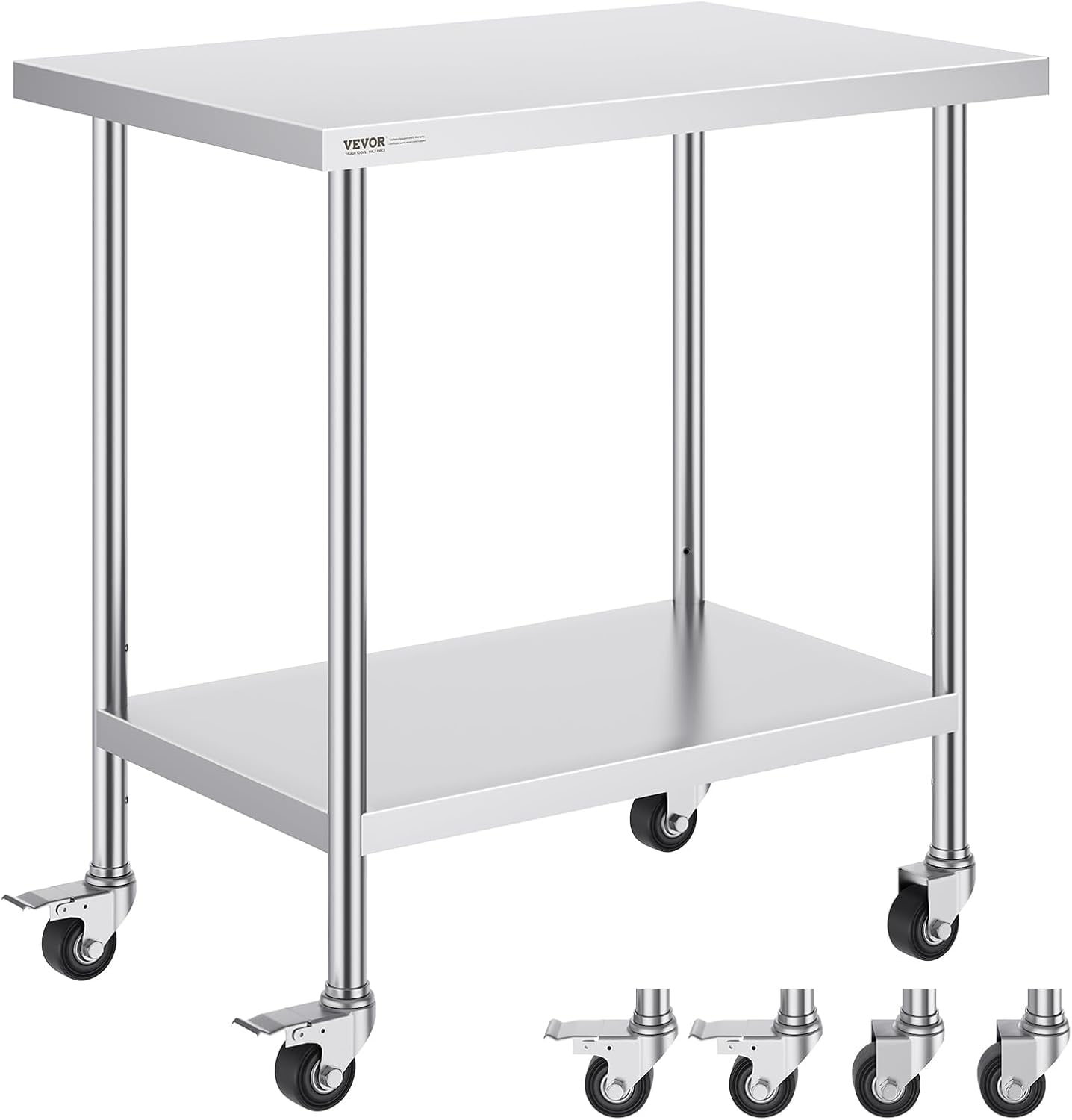 Stainless Steel Table 24 x 36 x 38 Inch, with 4 Wheels, 3 Adjustable ...