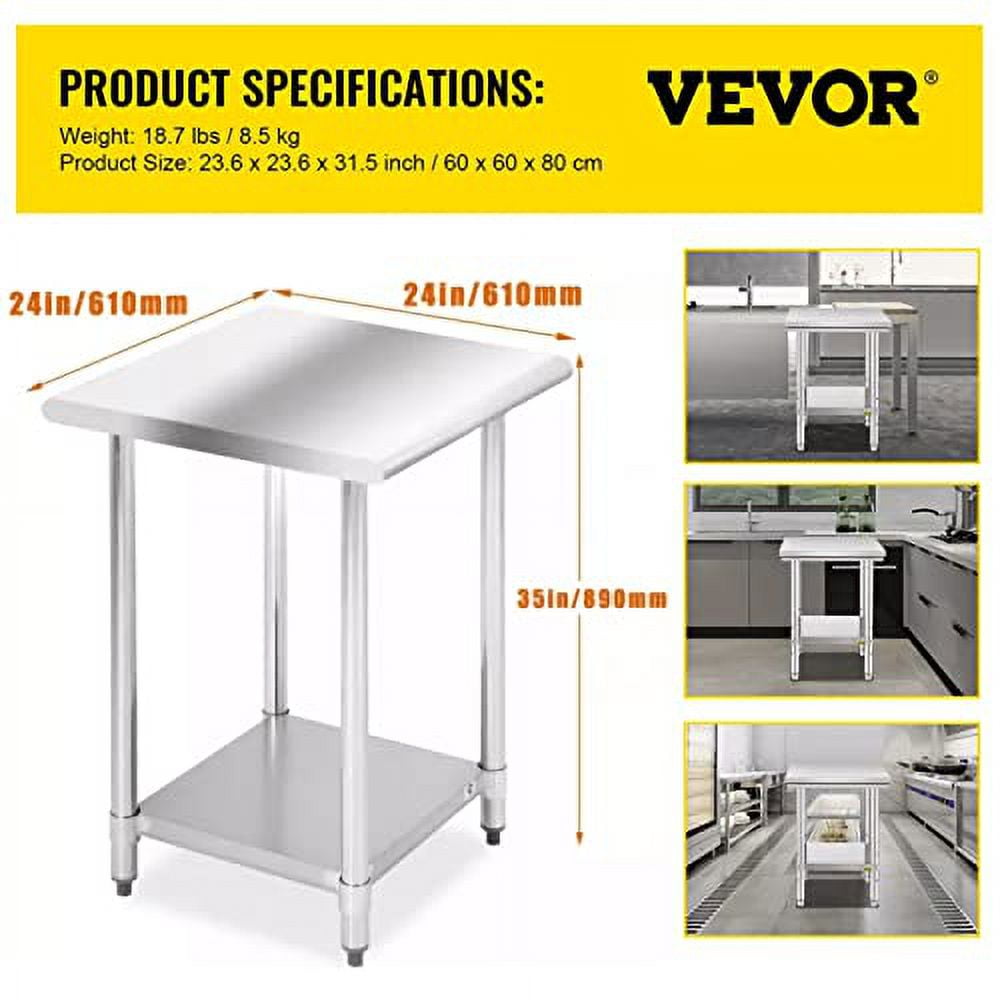 Stainless Steel Table 24"x24" Kitchen Prep Table with Undershelf Height ...