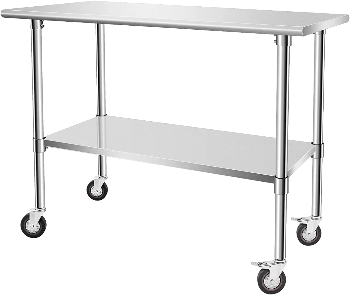Stainless Steel Table 30" X 24" Work Table with Wheels， 2 Shelves Metal ...