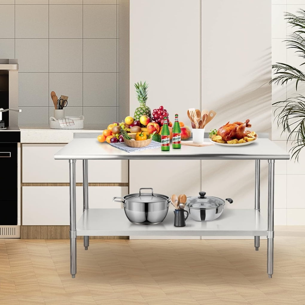 Stainless Steel Table, 30 x 60 Inches Heavy Duty Table with Adjustable ...