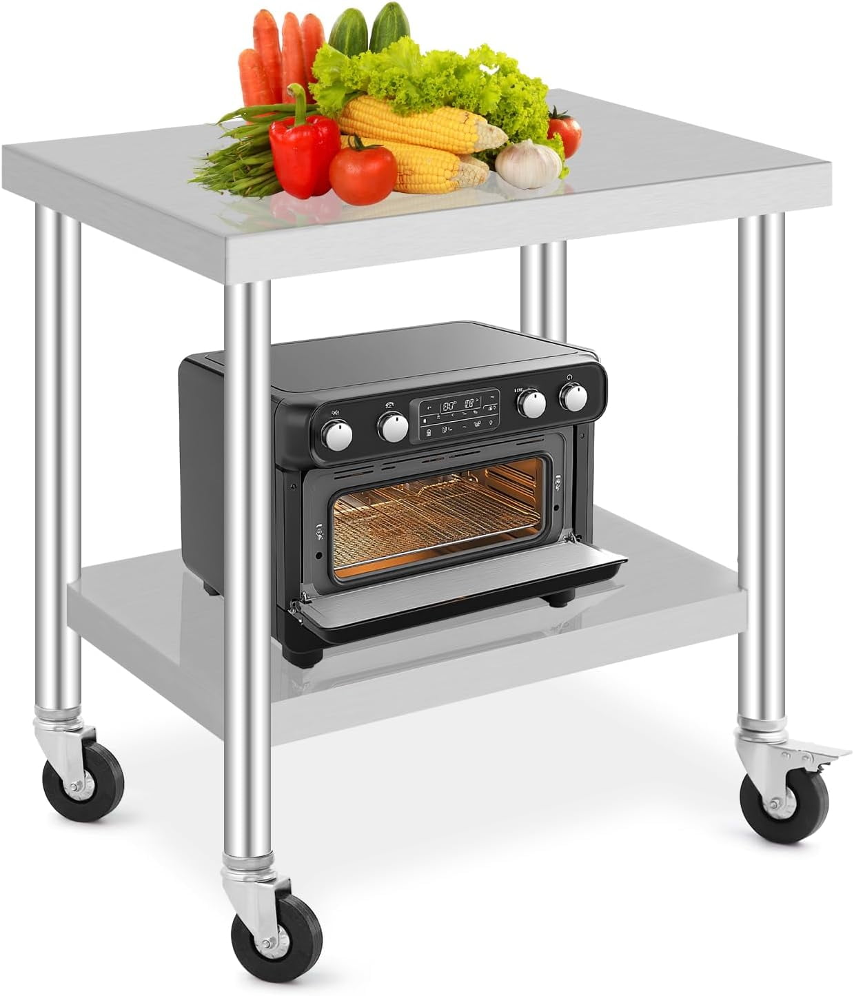 Stainless Steel Table with Caster Wheels, Food Prep Table for Kitchen ...