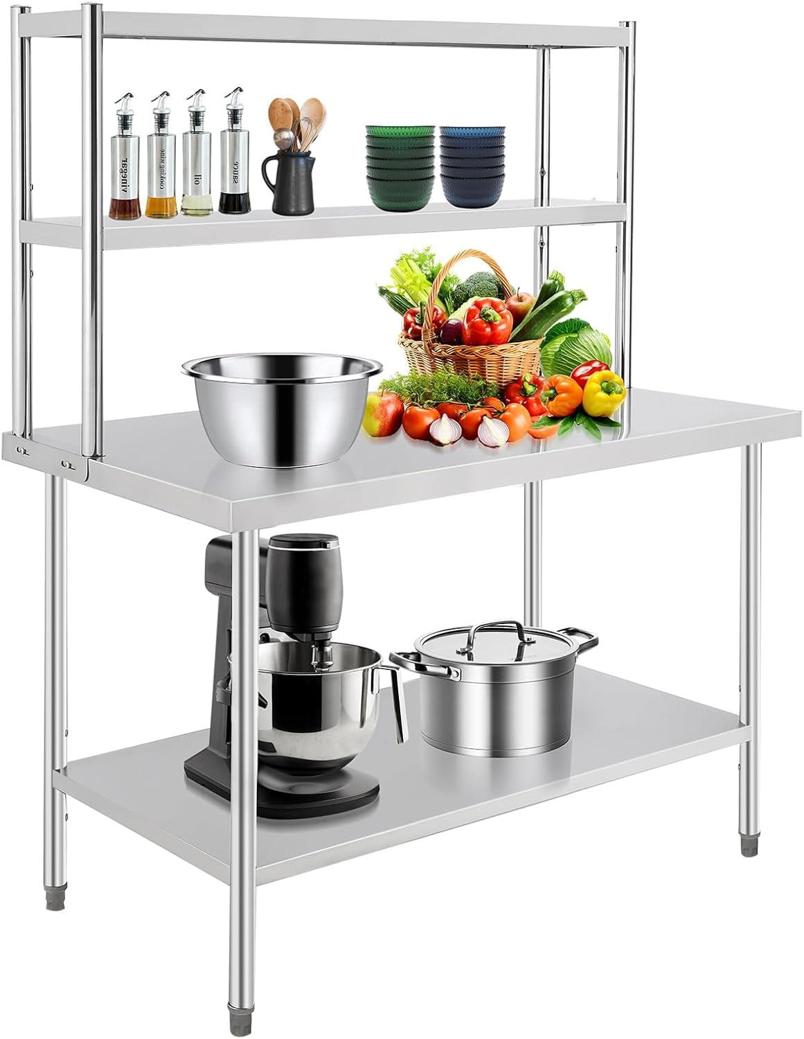 Stainless Steel Table with Overshelves, 48"x30" Commercial Kitchen Prep ...