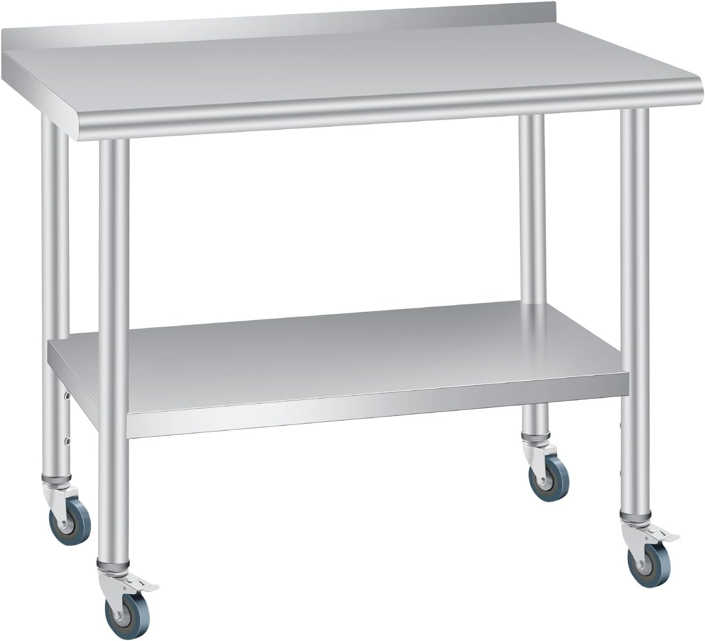 Stainless Steel Table with Wheels 48x24 Inch, Heavy Duty Commercial ...