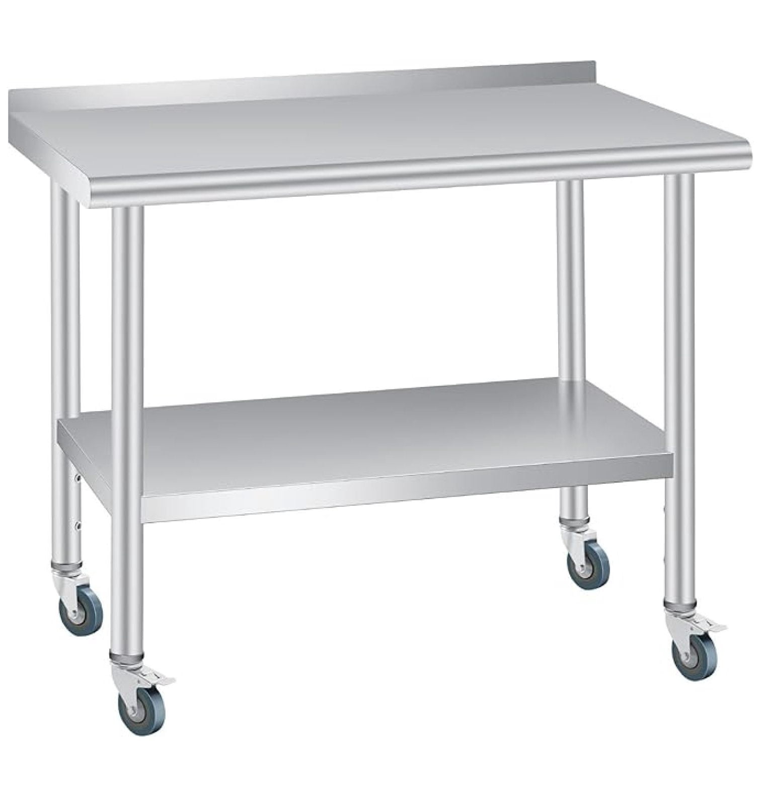Stainless Steel Table with Wheels 48x24 Inch, Heavy Duty Metal Table ...