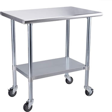 vidaXL Kitchen Work Table Hotel Prep Work Table with Wheels Stainless ...