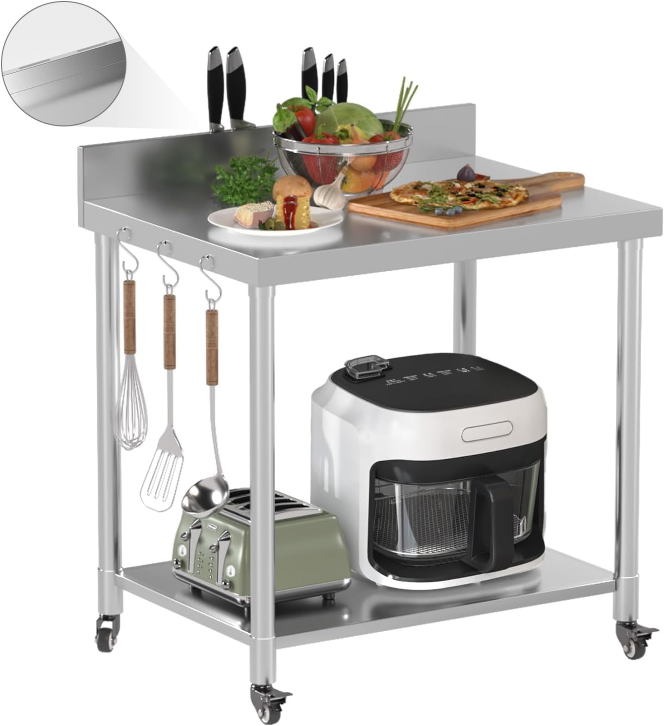 Stainless Steel Table with Backsplash and Knife Blocks Prep Tables for ...