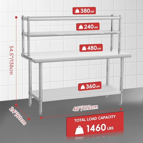 Stainless Steel Table with Overshelves, Commercial Work Table with ...