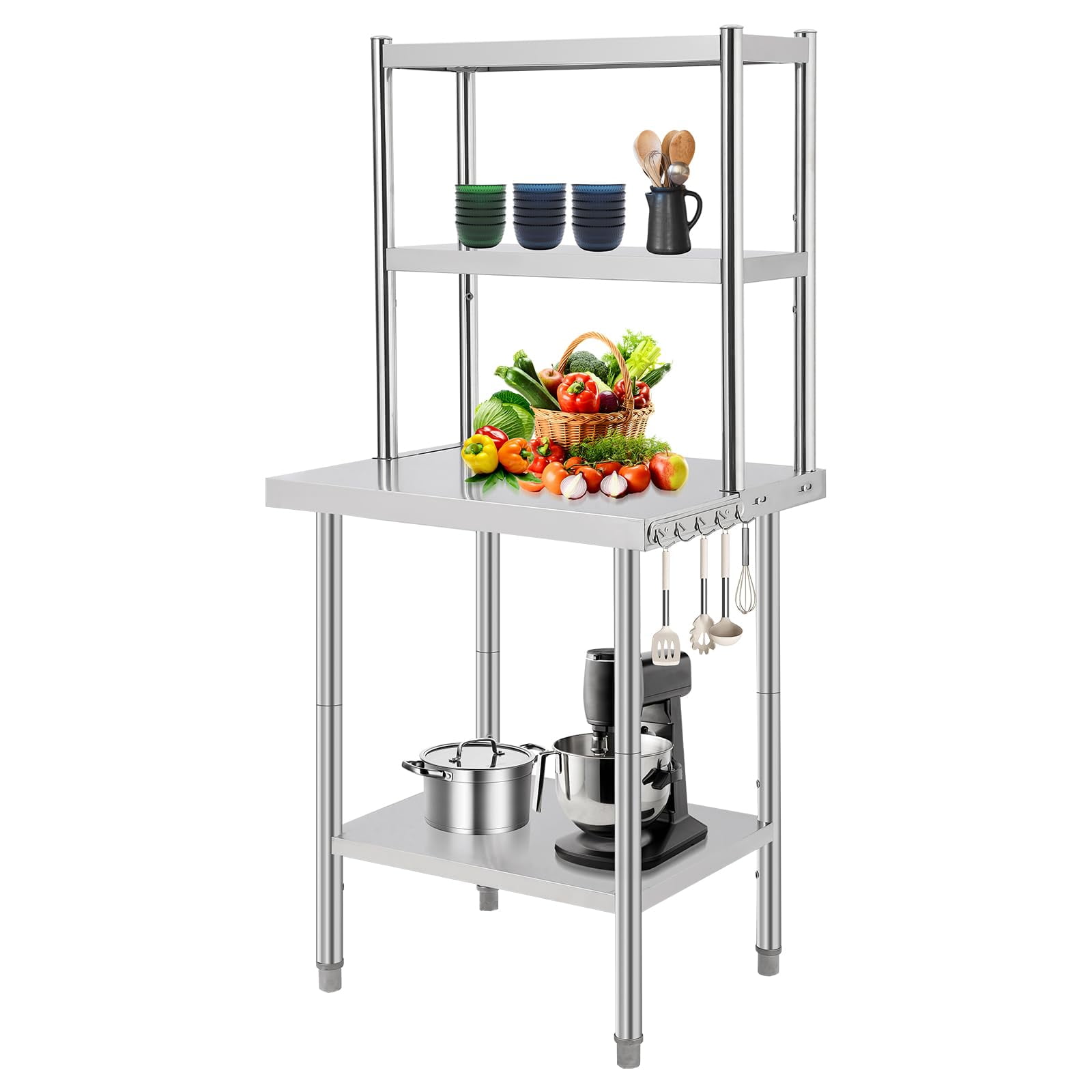 Stainless Steel Table with Overshelves, Work Table with Shelf, Metal ...