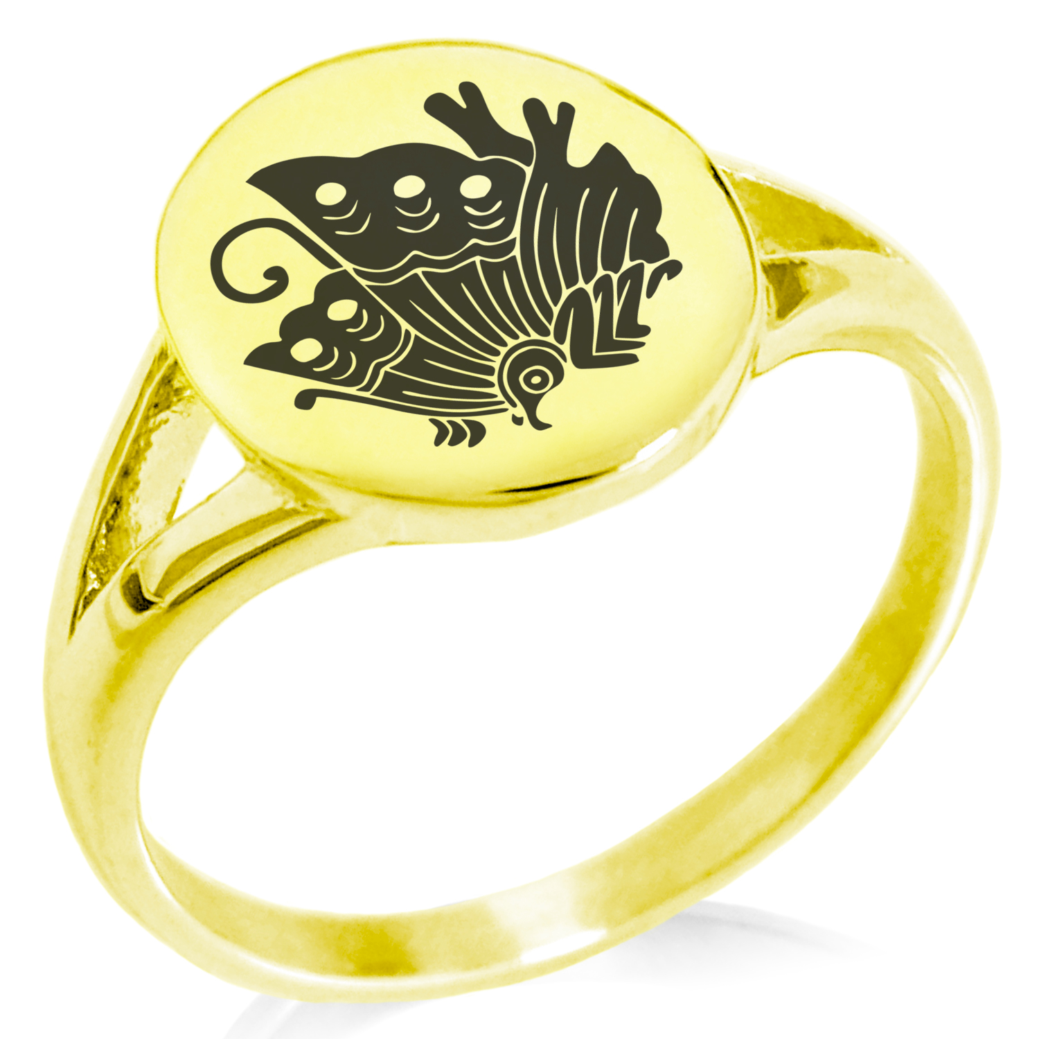 Stainless Steel Taira Ageha Samurai Crest Minimalist Oval Top Polished ...