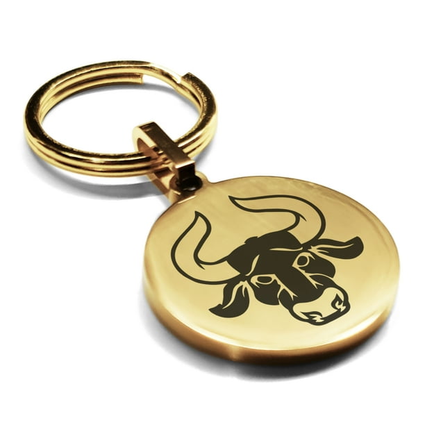Stainless Steel Taurus Zodiac (Bull) Round Medallion Keychain Circle ...
