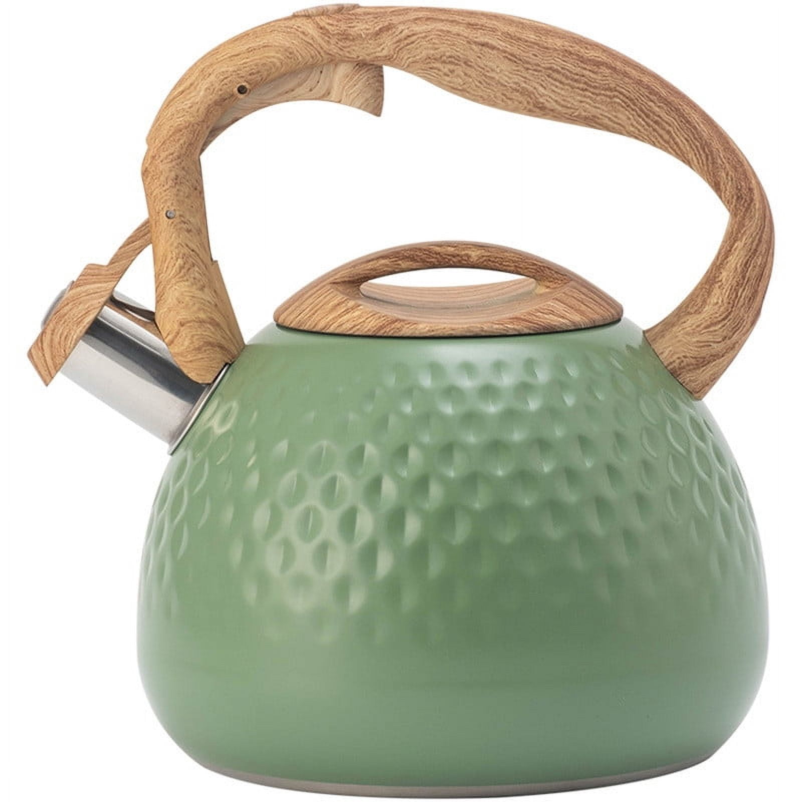 Stainless Steel Tea Kettle with Wood Grain Anti Heat Handle Cylindrical ...