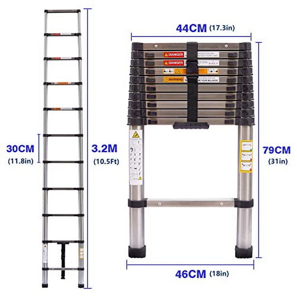 Stainless Steel Telescoping Ladder, 10.5 FT Collapsible Ladder with ...