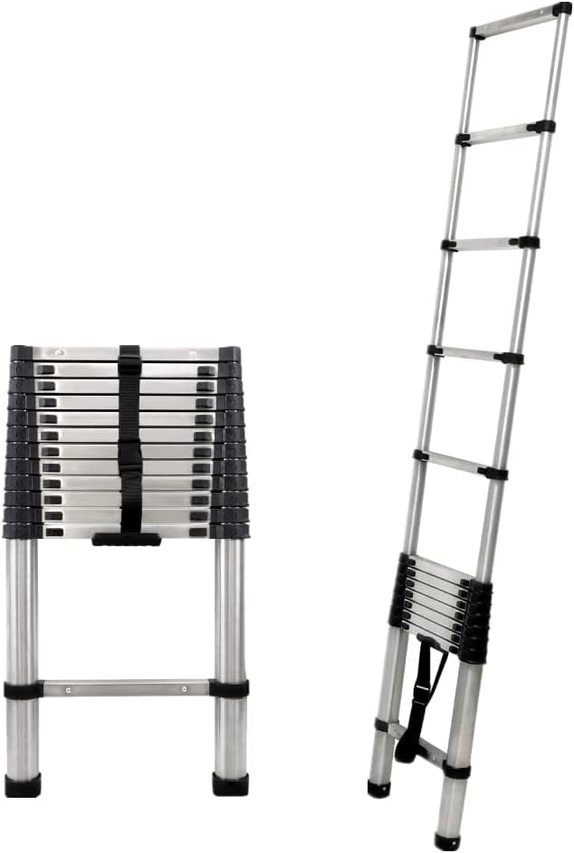 Stainless Steel Telescoping Ladder, 12.5 FT Collapsible Ladder with ...