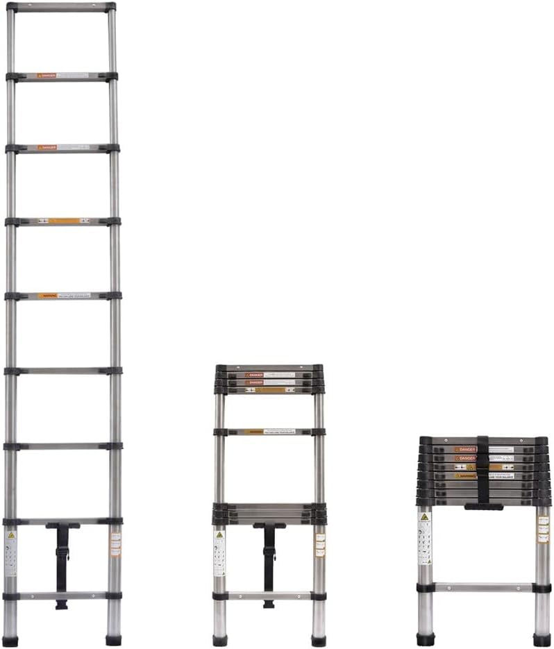 Stainless Steel Telescoping Ladder, 8.5 FT Collapsible Ladder with ...