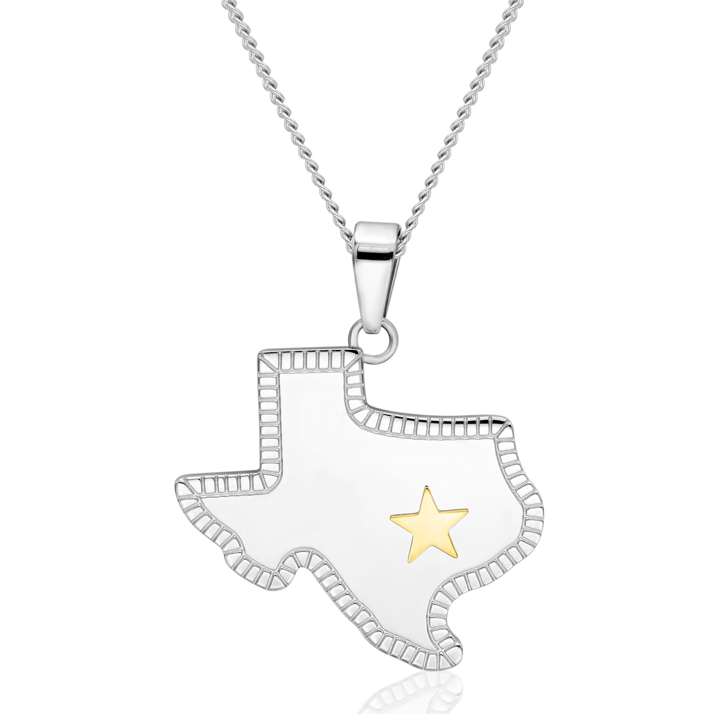 Stainless Steel Texas State Shape Pendant Necklace with Gold Lone Star ...