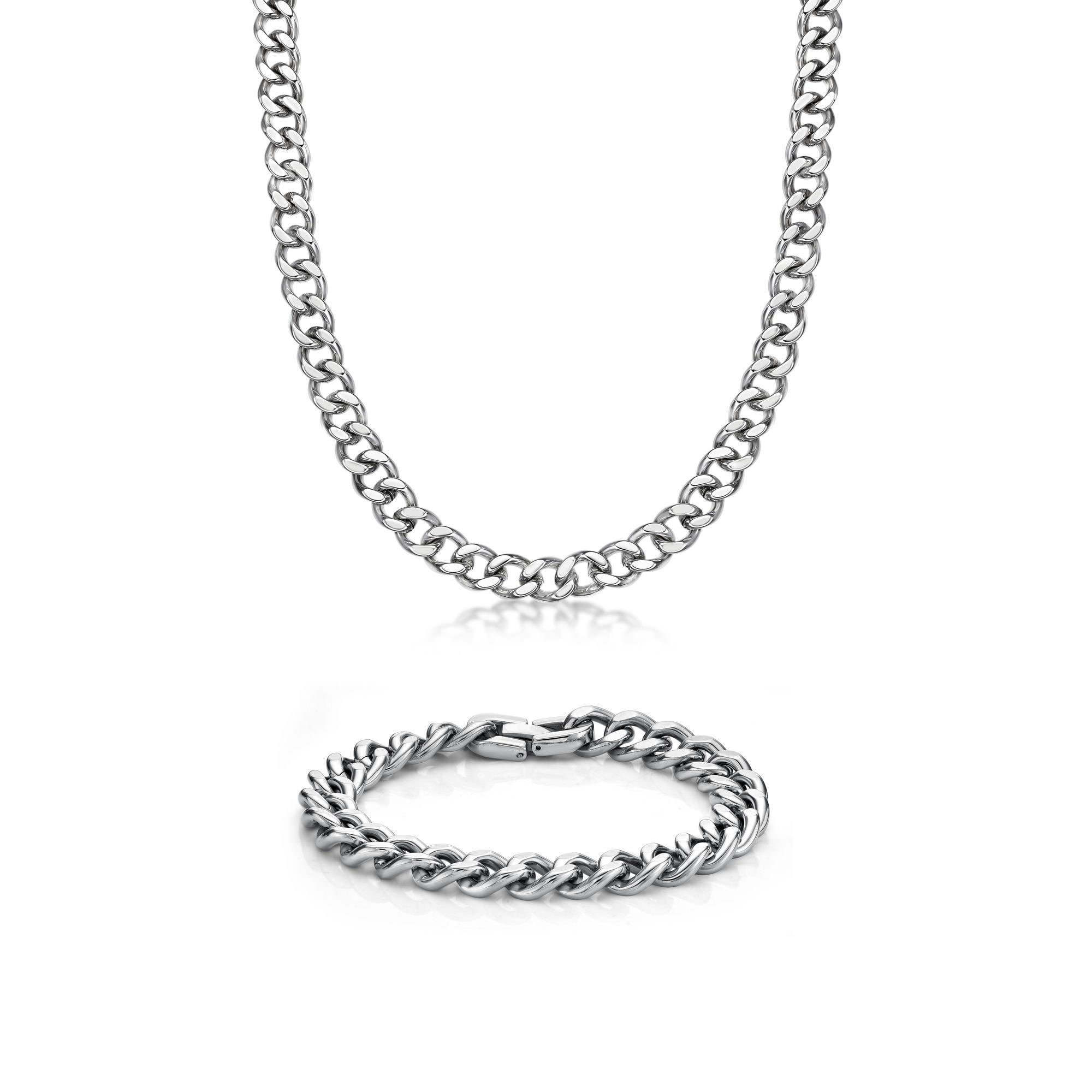 Stainless Steel Thick Curb Boxed Set - 11 MM Wide, 20 Inches Length ...