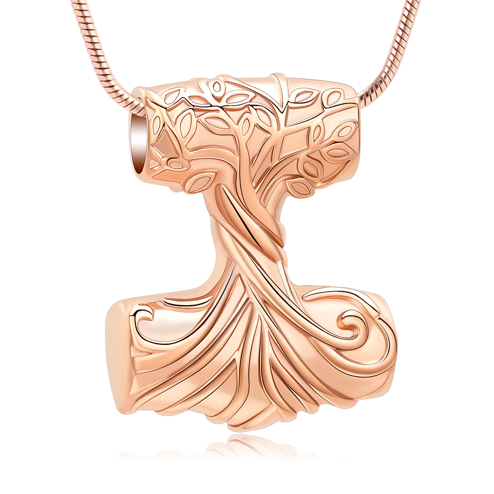 Stainless Steel Thor Hammer Tree of Life Urn Pendant Memory Necklace ...