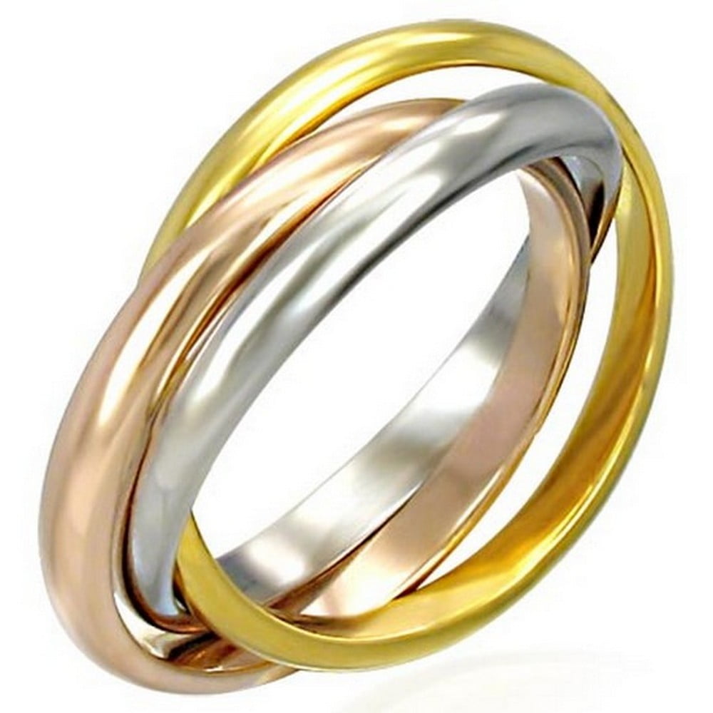 Stainless Steel Three Gold-Tone Interlocking Polished Ring Band Set, 3 ...