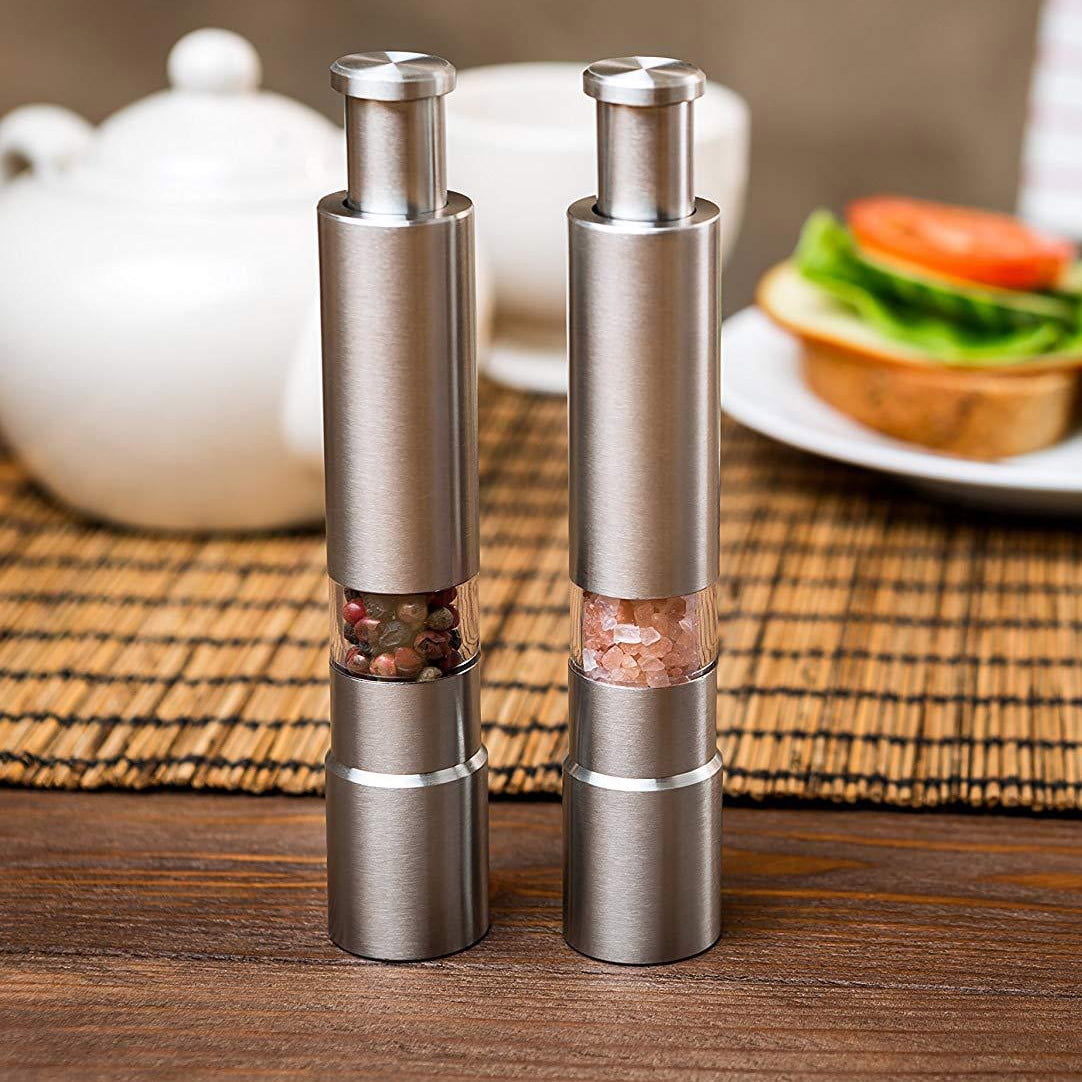 Stainless Steel Thumb Push Salt Pepper Spice Sauce Grinder Mill Muller ...