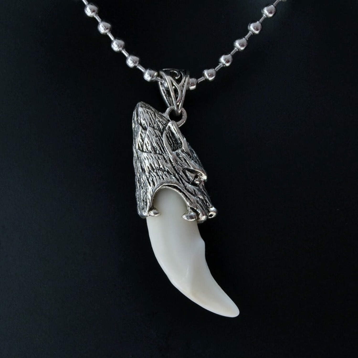Faux Tibetan Wolf Tooth Amulet Necklace - Stainless Steel Pendant for ...