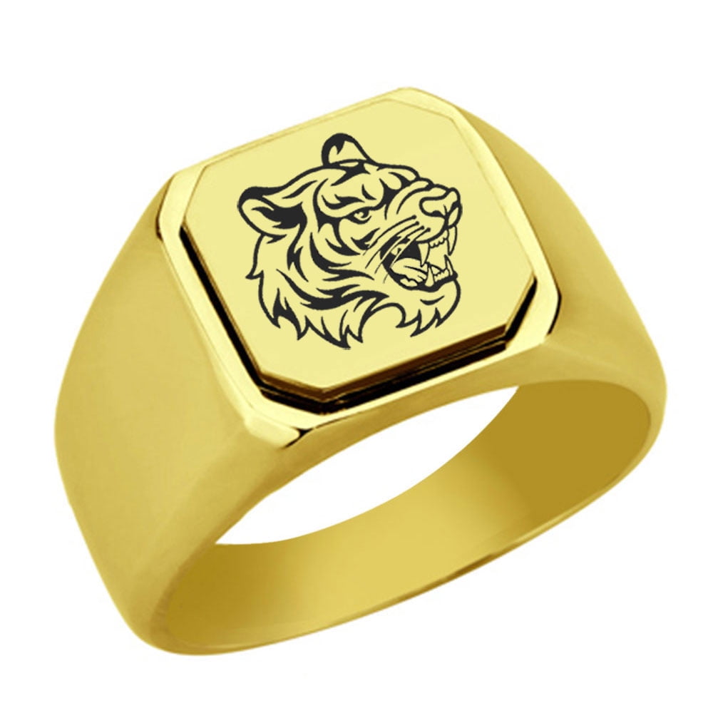 Stainless Steel Tiger Head Engraved Signet Ring - Walmart.com