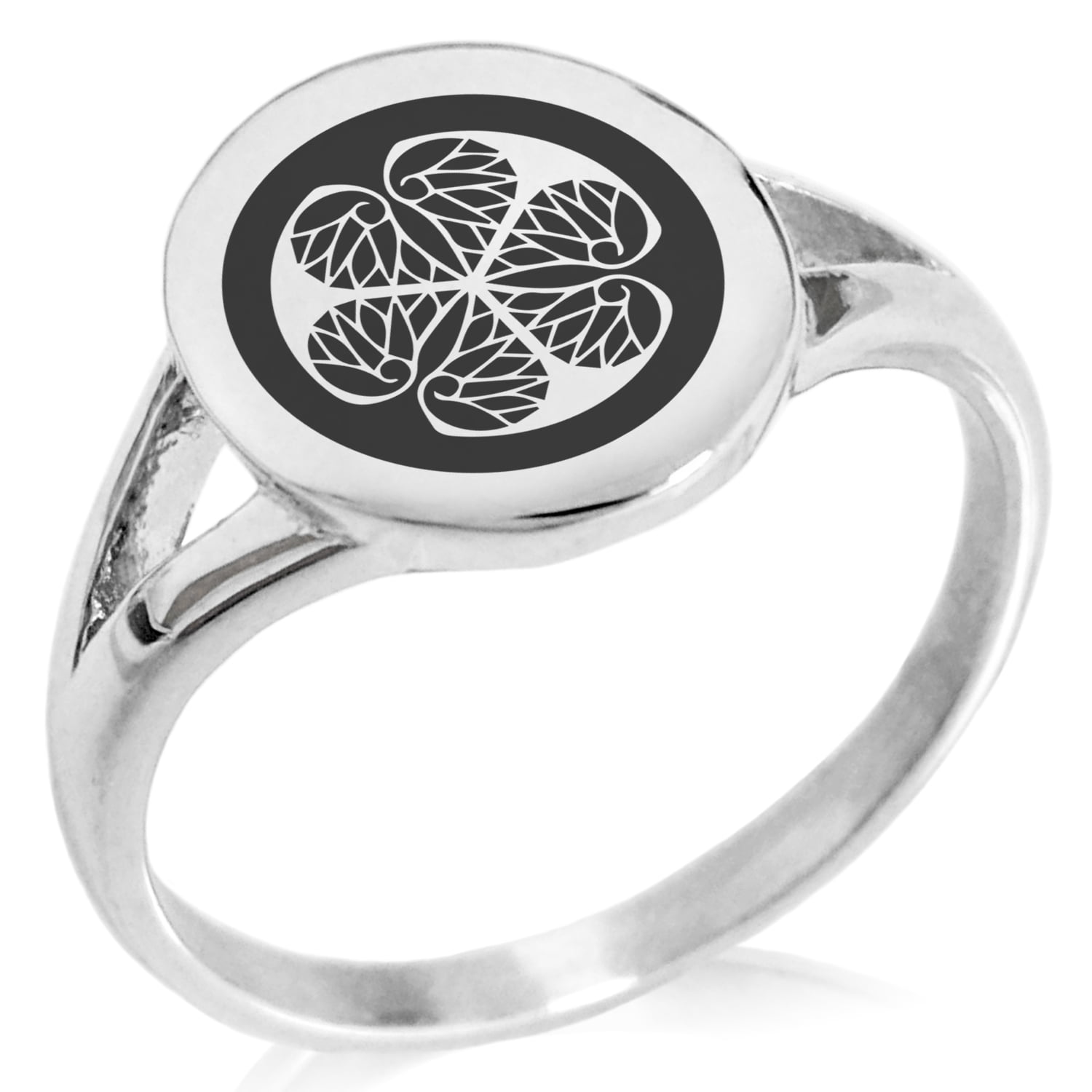 Stainless Steel Tokugawa Samurai Crest Minimalist Oval Top Polished ...