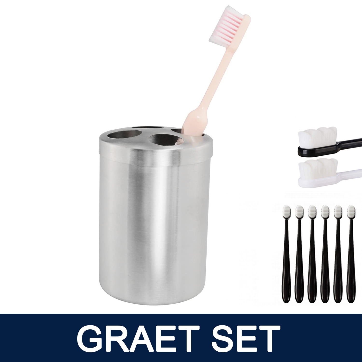 Stainless Steel Toothbrush Holders with 6pcs Toothbrushes Round Metal ...
