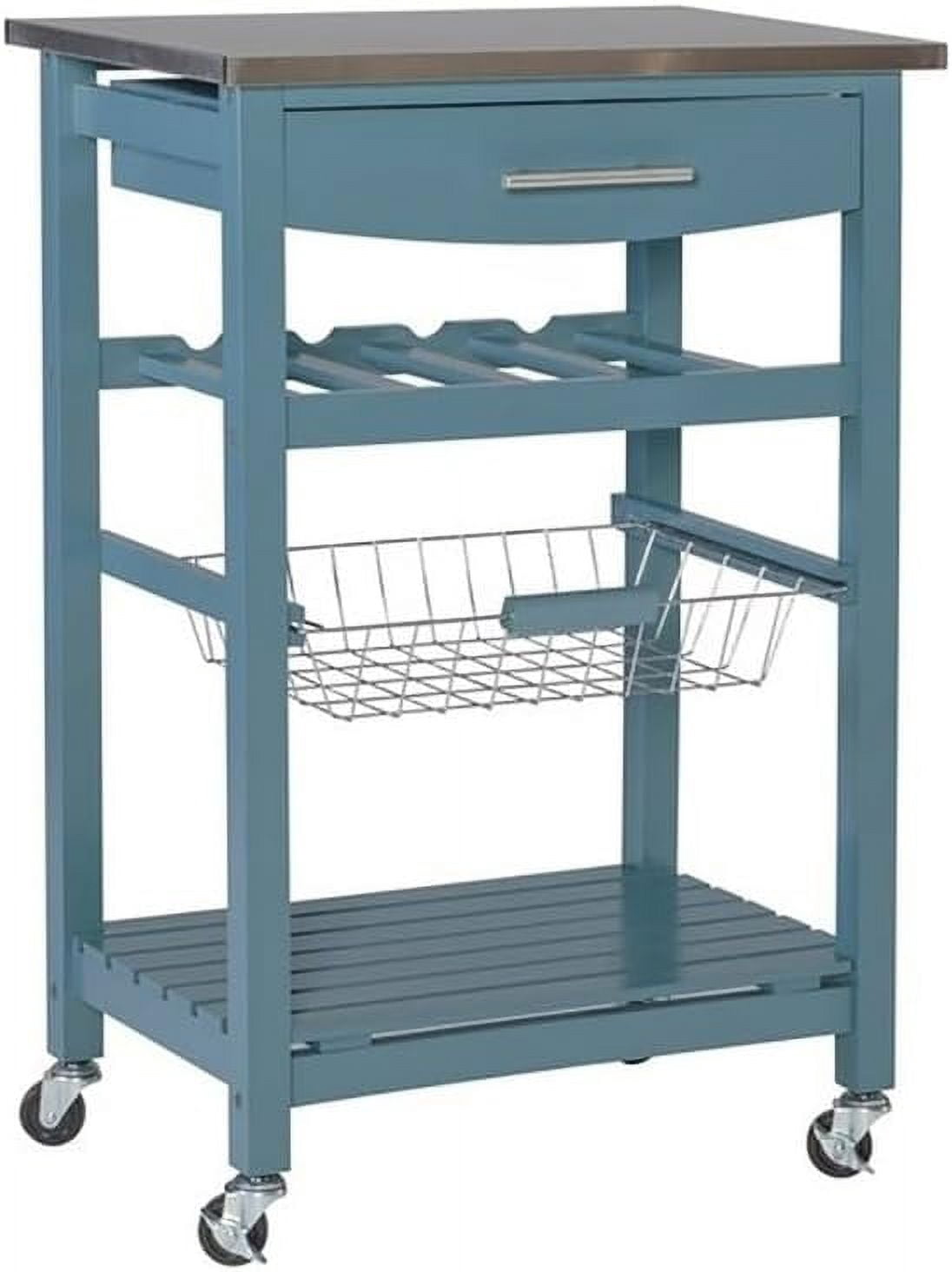 Stainless Steel Top Pine Wood Rolling Kitchen Island Microwave Cart ...