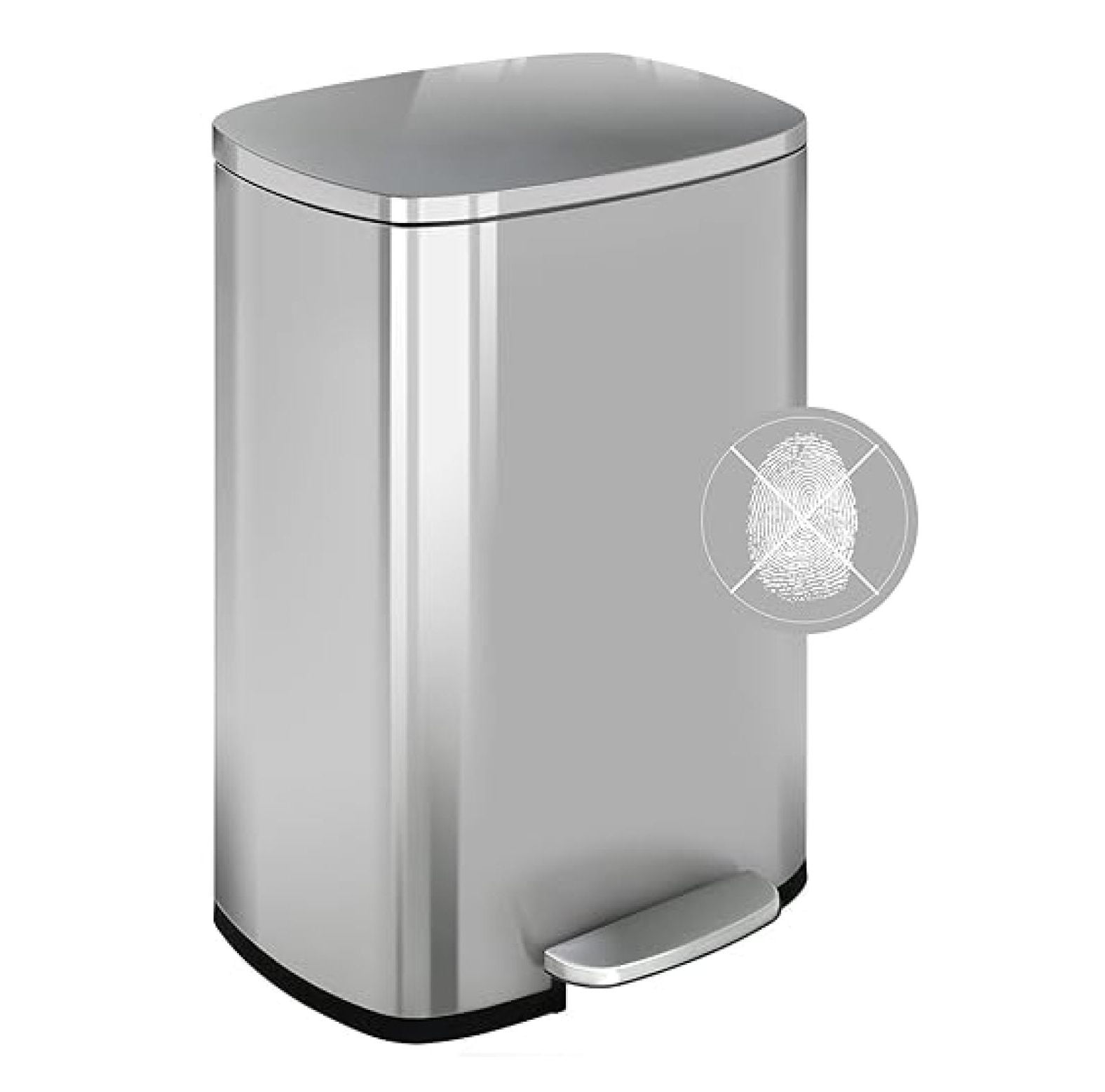 Stainless Steel Trash Can 13 Gallon, Step Waste Bin with Soft Close Lid ...