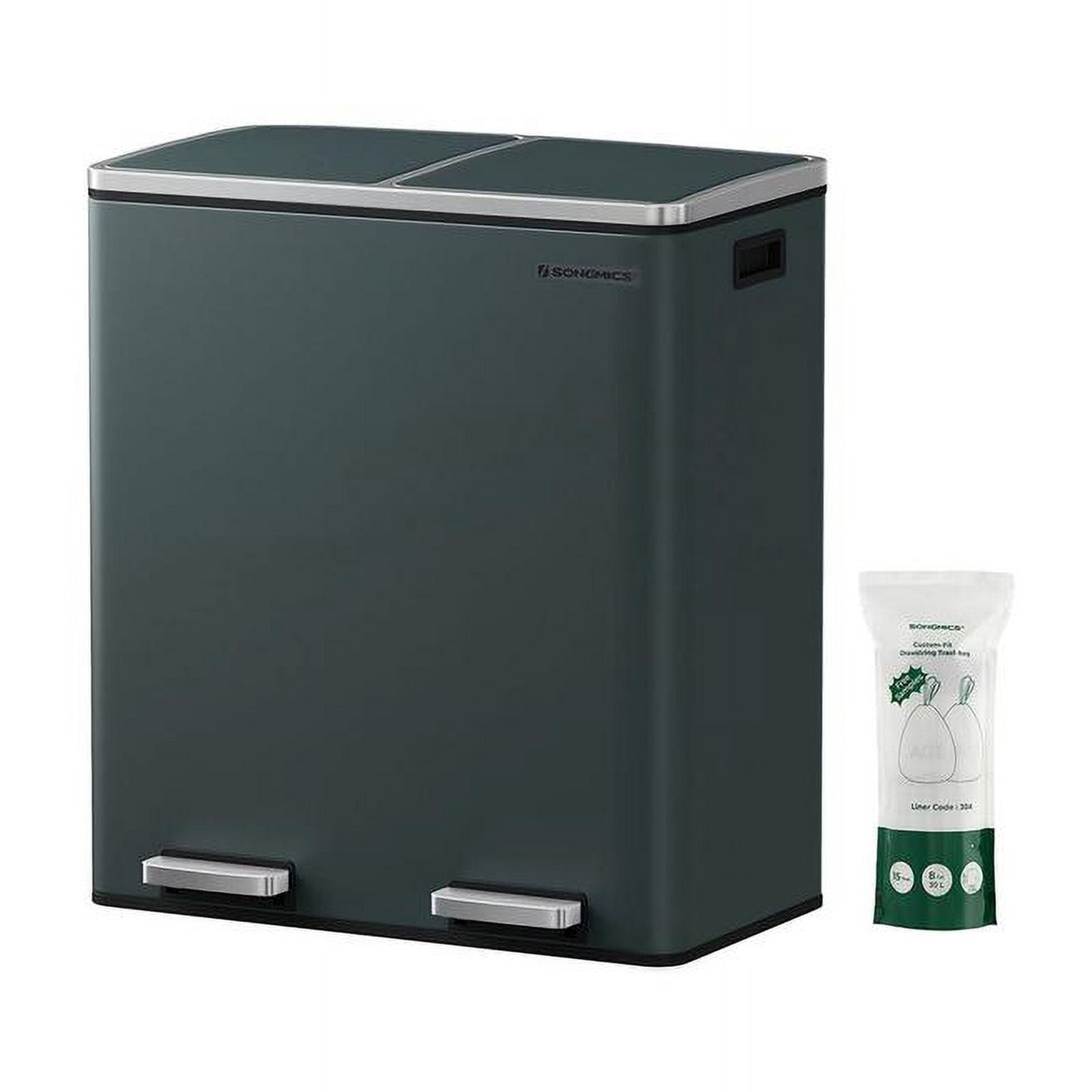 Stainless Steel Trash Can Garage Can Multi-Compartment Plastic Inner ...