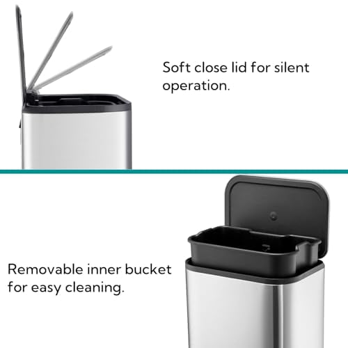 Stainless Steel Trash Can with Pedal Rectangular Kitchen Bin, Smudge ...
