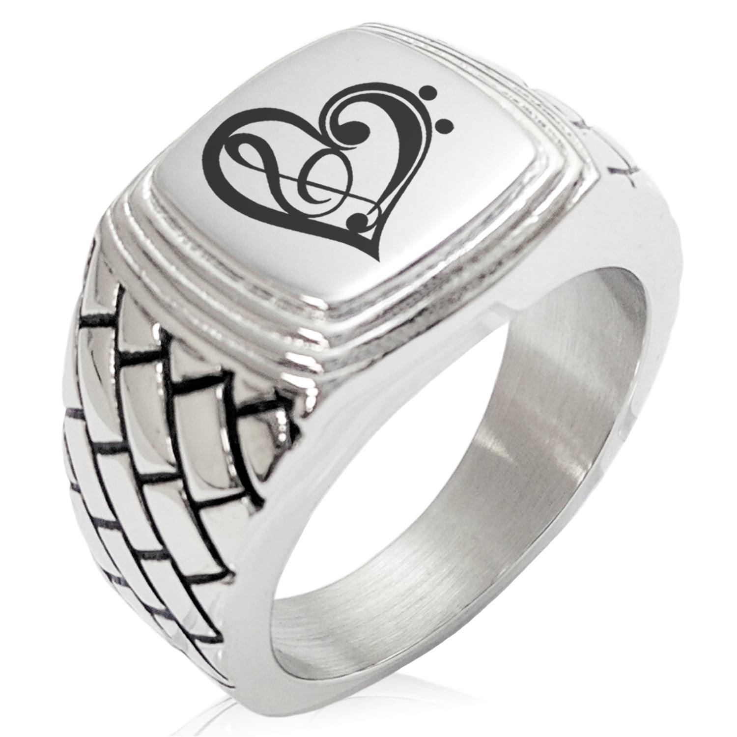 Stainless Steel Treble Bass Clef Heart Geometric Pattern Step-Down ...